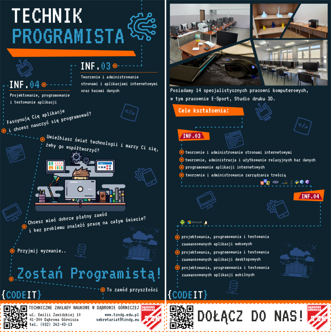 Technik programista | Techniczne Zakłady Naukowe w Dąbrowie Górniczej TZN